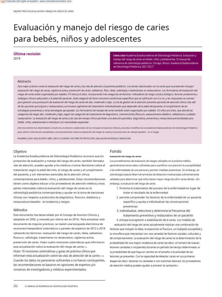 AAPD Caries Risk Assessment - En.es | PDF | Odontología | Terapia