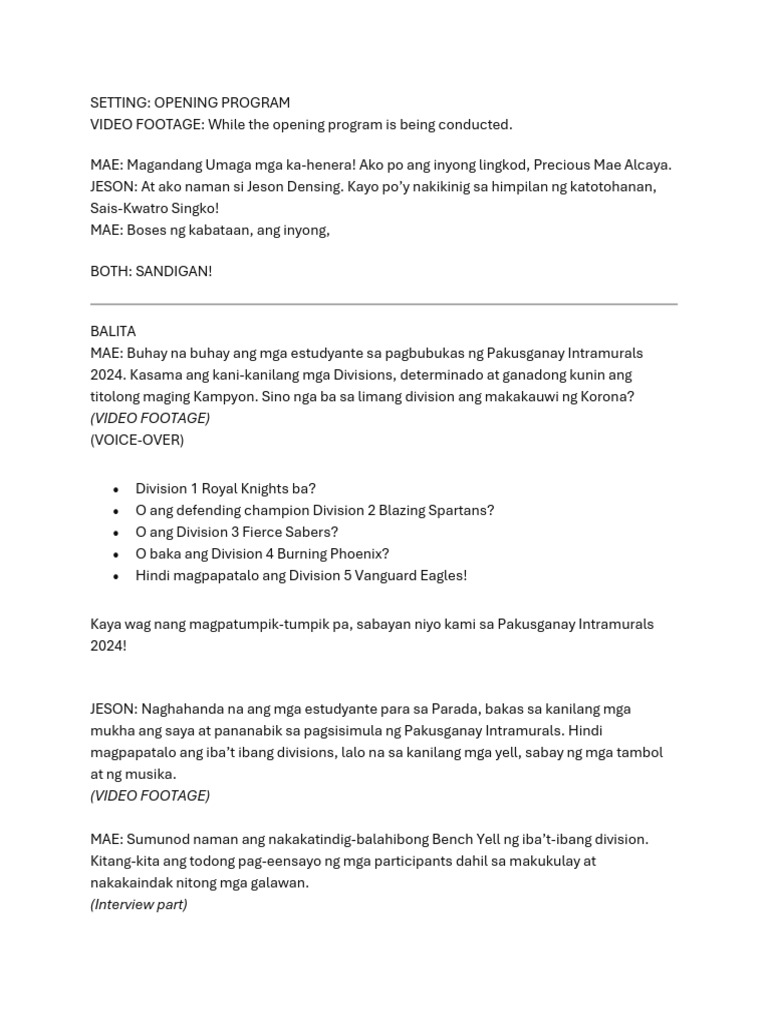 Mobile Journalism Script Pakusganay Intramurals 2024 Pdf