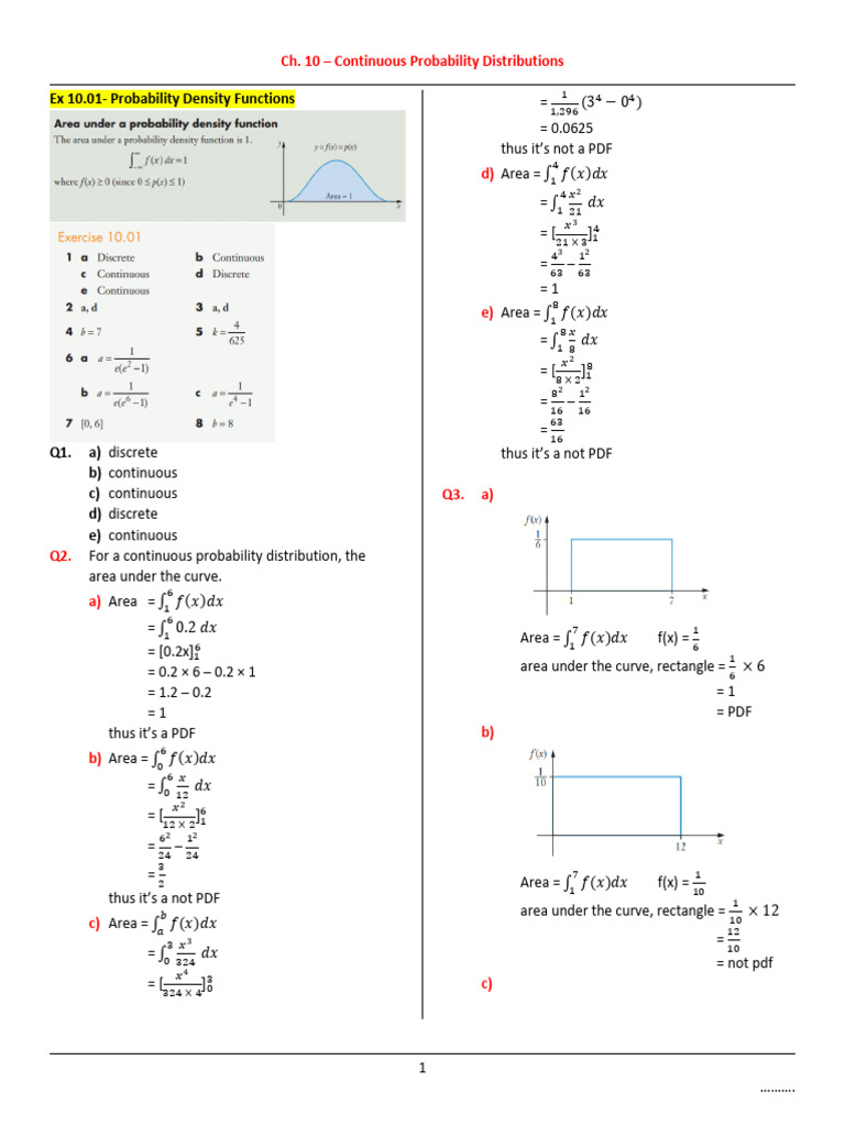 Maths in Focus 12 Worked Solutions - CH 10 Continuous Probability Distributions | PDF ...