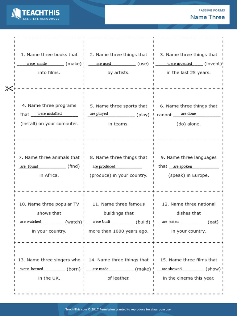 Name Three Passive Voice-2 | Download Free PDF | English As A Second Or ...