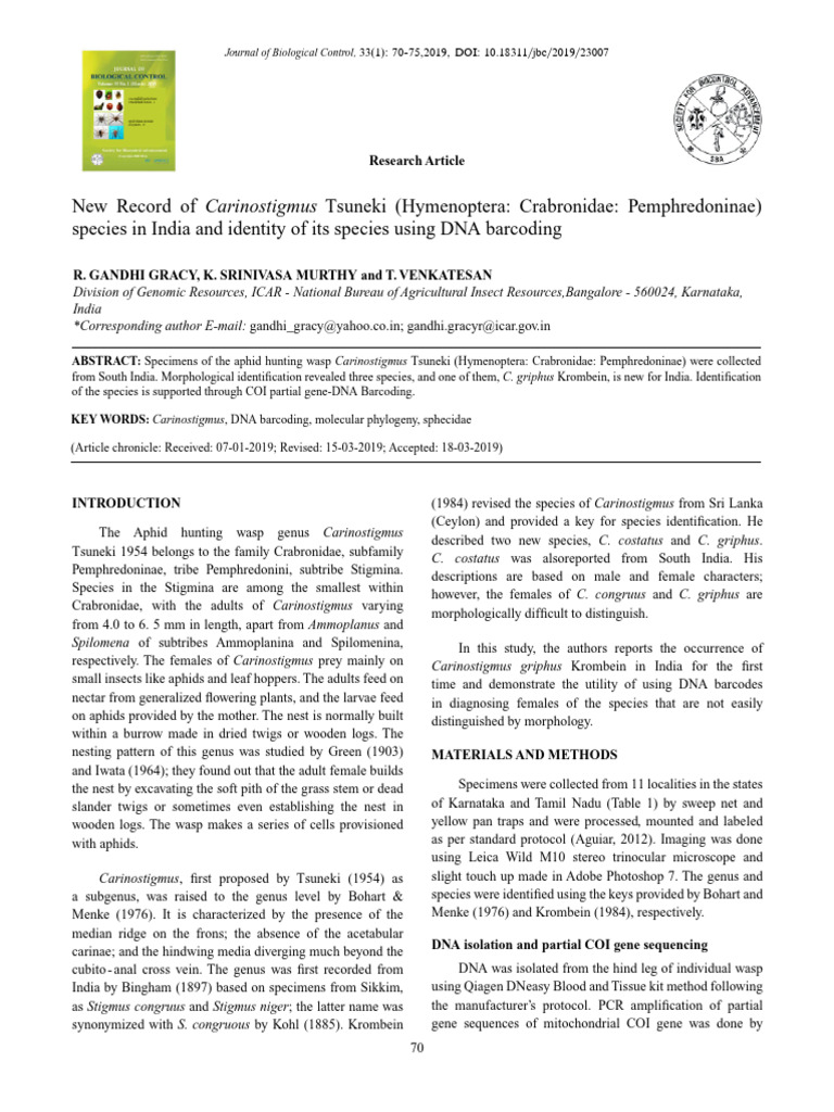 3f Carinostigmus New Record India | PDF | Polymerase Chain Reaction ...