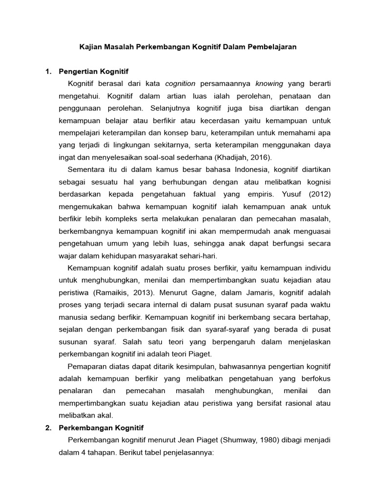 Contoh Perkembangan Kognitif Anak | PDF