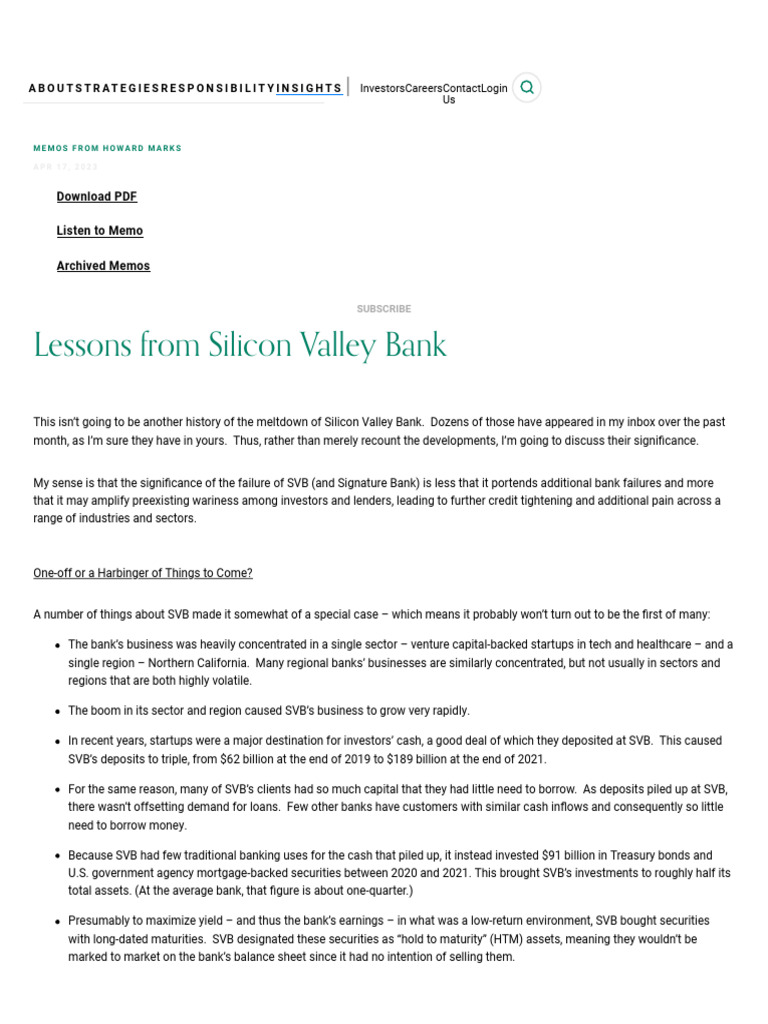 Lessons From Silicon Valley Bank | PDF | Banks | Mortgages