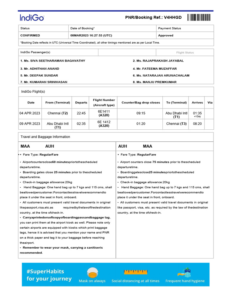IndiGo Flight Booking Confirmation Details | PDF | Aviation
