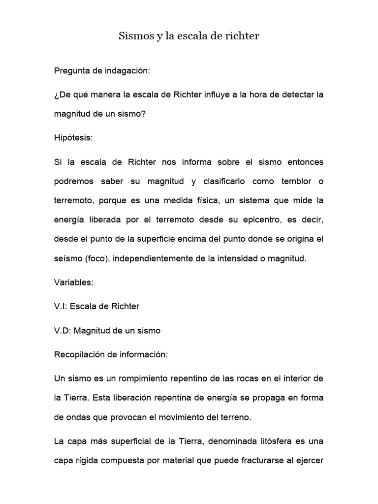Sismos y La Escala de Richter | PDF | Temblores | Ciencias Naturales