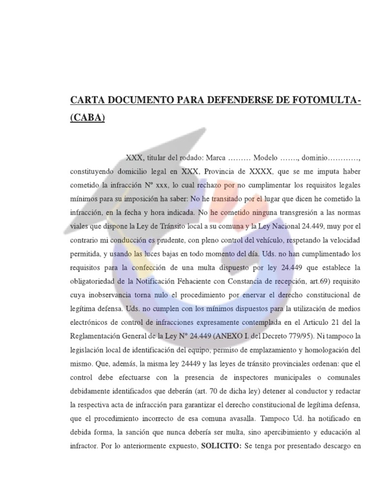 CARTA-DOCUMENTO-MULTA-DE-TRANSITO_ | PDF