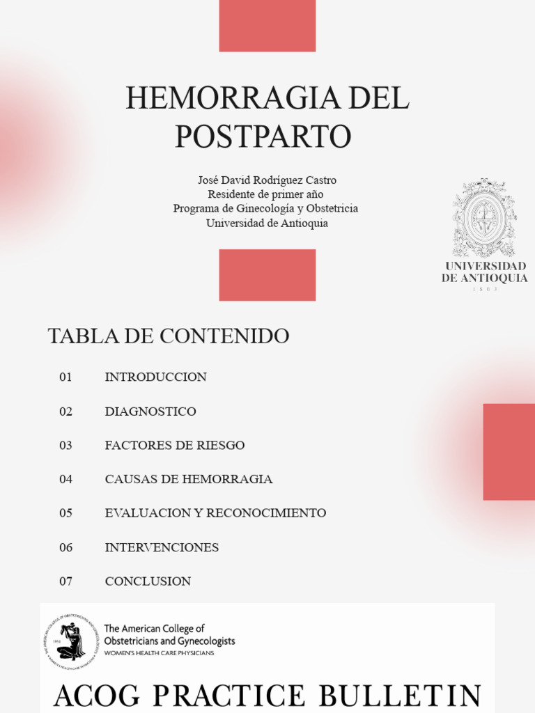 Hemorragia postparto | PDF | Enfermedades y trastornos | Especialidades ...