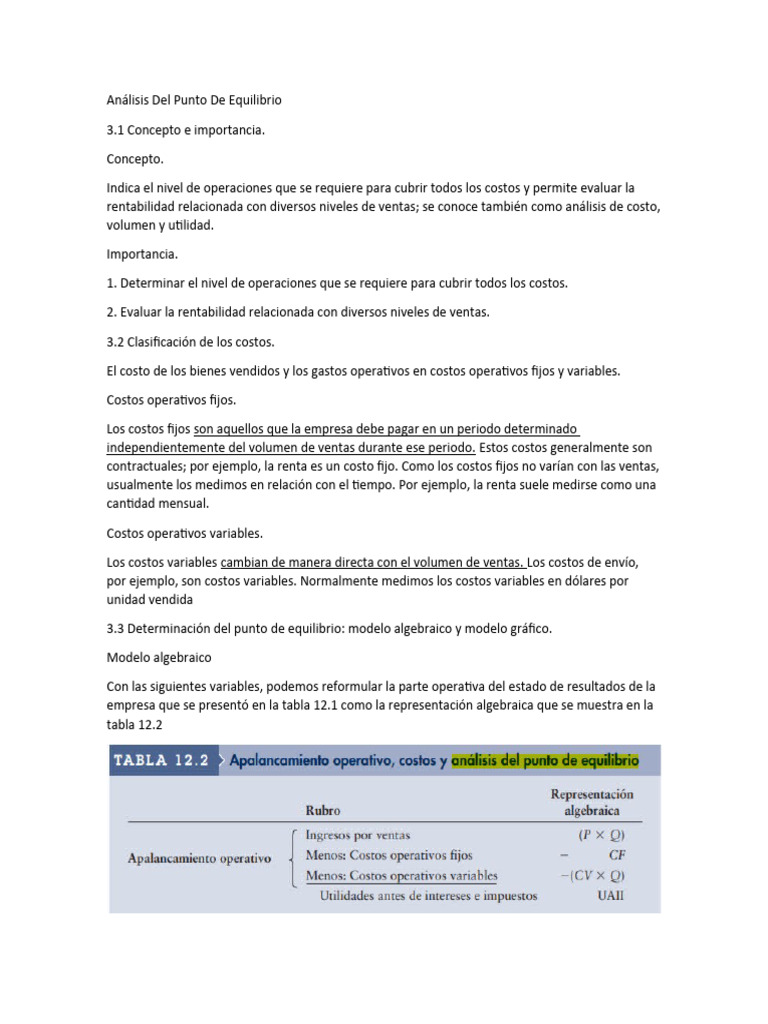 Análisis Del Punto de Equilibrio | PDF | Apalancamiento (Finanzas) | Business