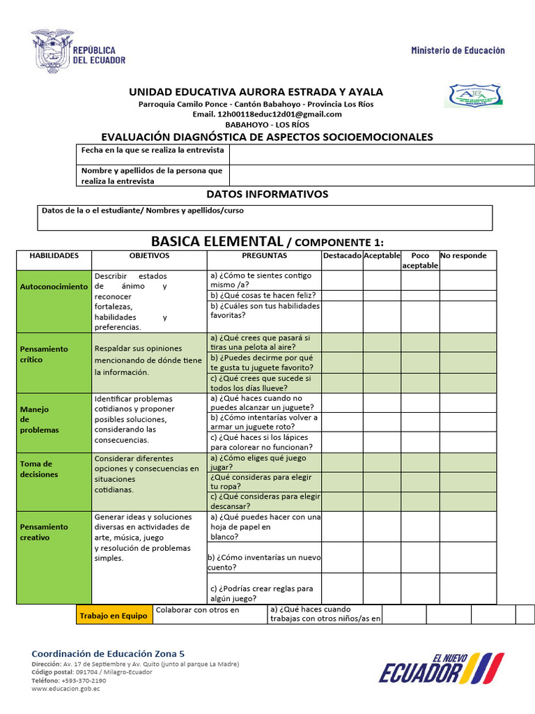 Ficha Básica Elemental Aspectos Socioemocionales (1) | PDF | Las emociones | Culpa (emoción)