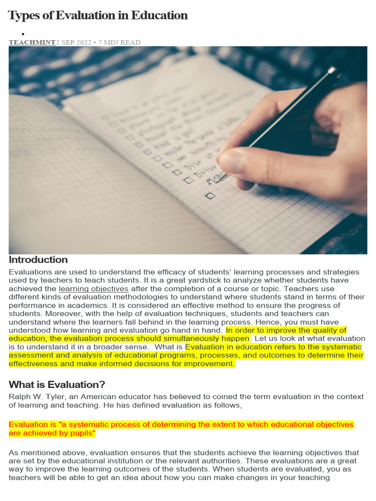 Types of Evaluation in Education | PDF | Educational Assessment ...