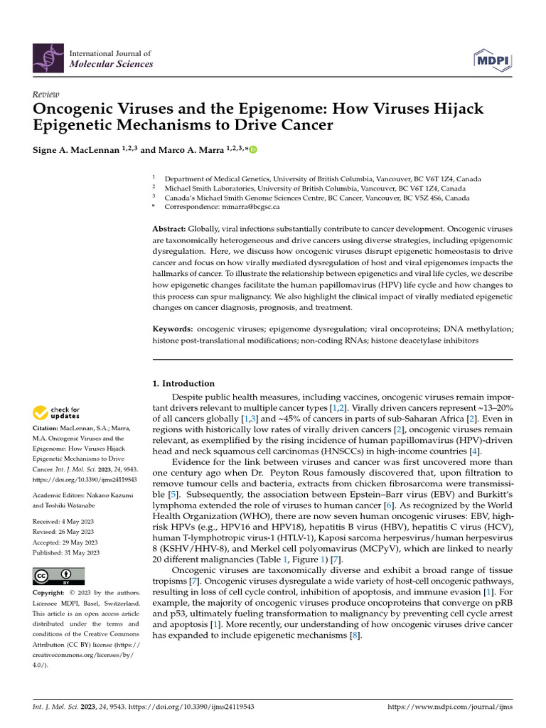 s10 - Oncogenic Viruses and The Epigenome How Viruses Hijack | PDF ...