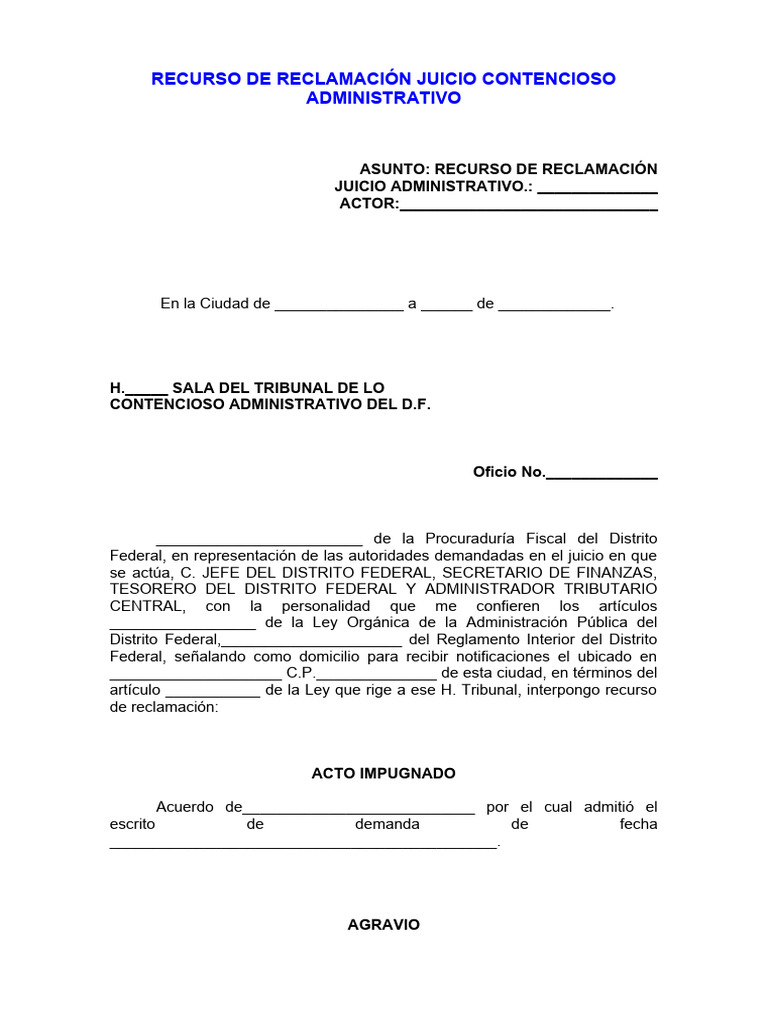 Recurso de Reclamación en Juicio Contencioso Administrativo | PDF | Gobernancia | Justicia
