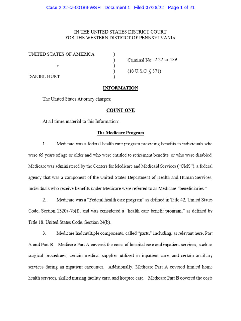 Criminal Information Filed Against Co-Conspirator Daniel Hurt | PDF ...