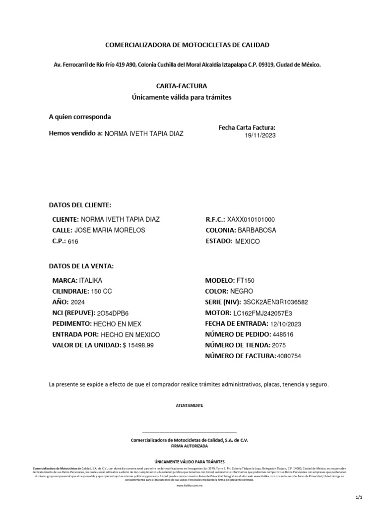 Carta Factura-448516 | PDF
