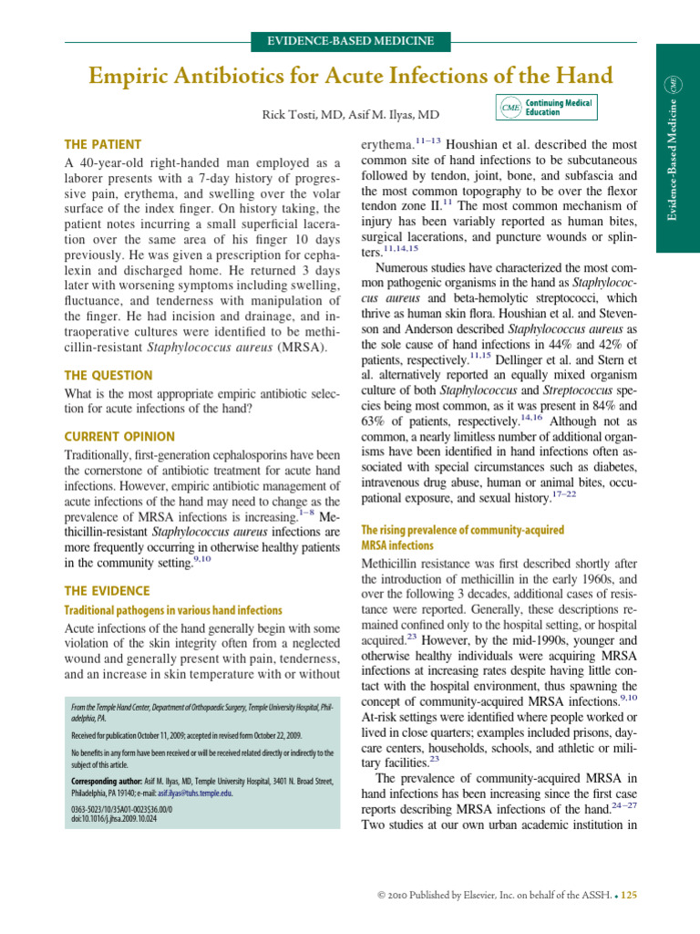 Empiric Antibiotics For Acute Infections of The Ha | PDF | Methicillin ...