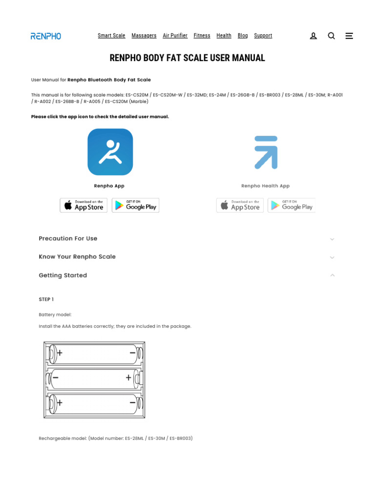 Renpho Body Fat Scale User Manual - Renpho Us | PDF | Mobile App | Ios