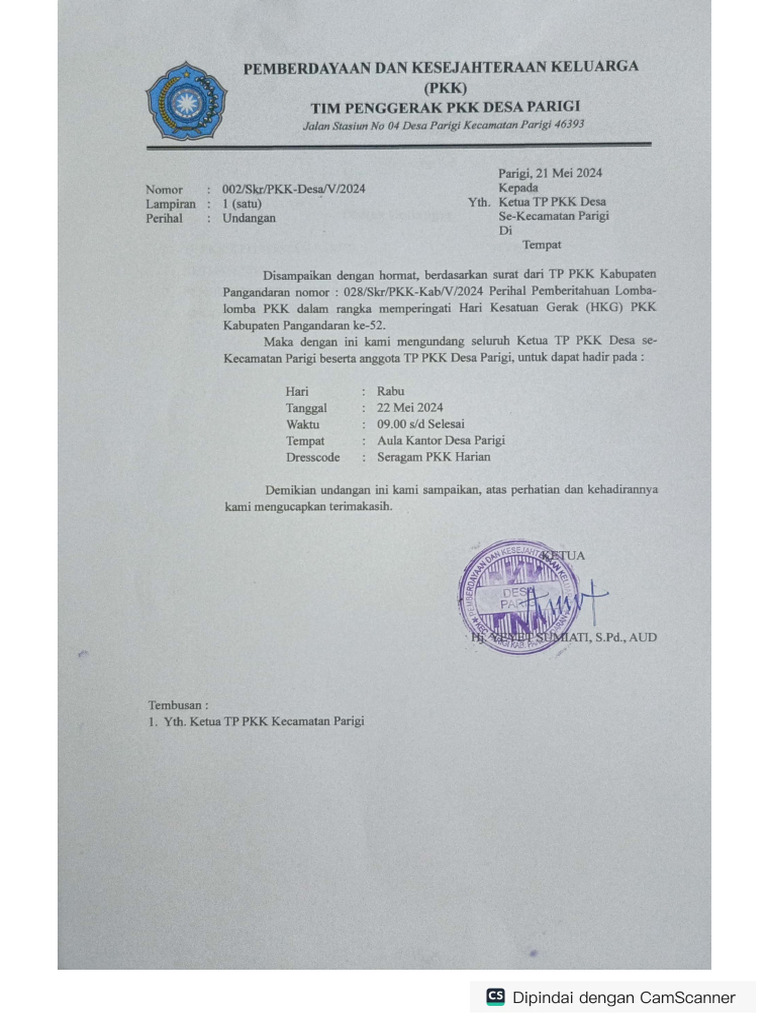 Contoh Surat Undangan TP PKK | PDF