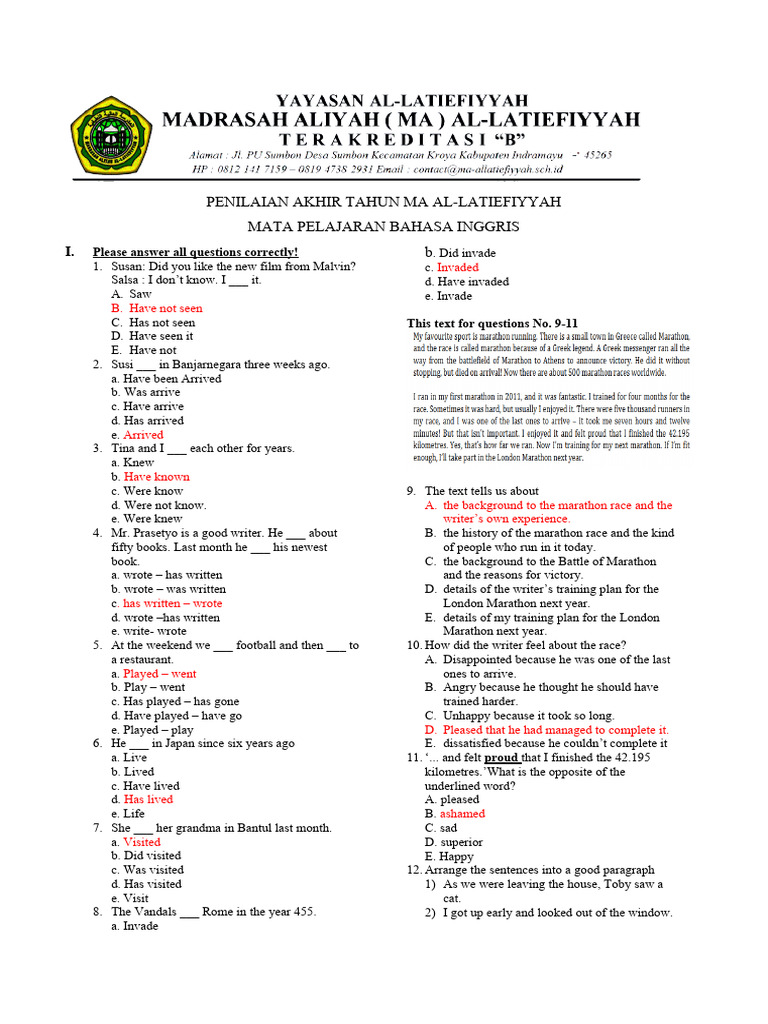 Kunci Jawaban Pat X Bahasa Inggris | PDF | Refrain | Song Structure