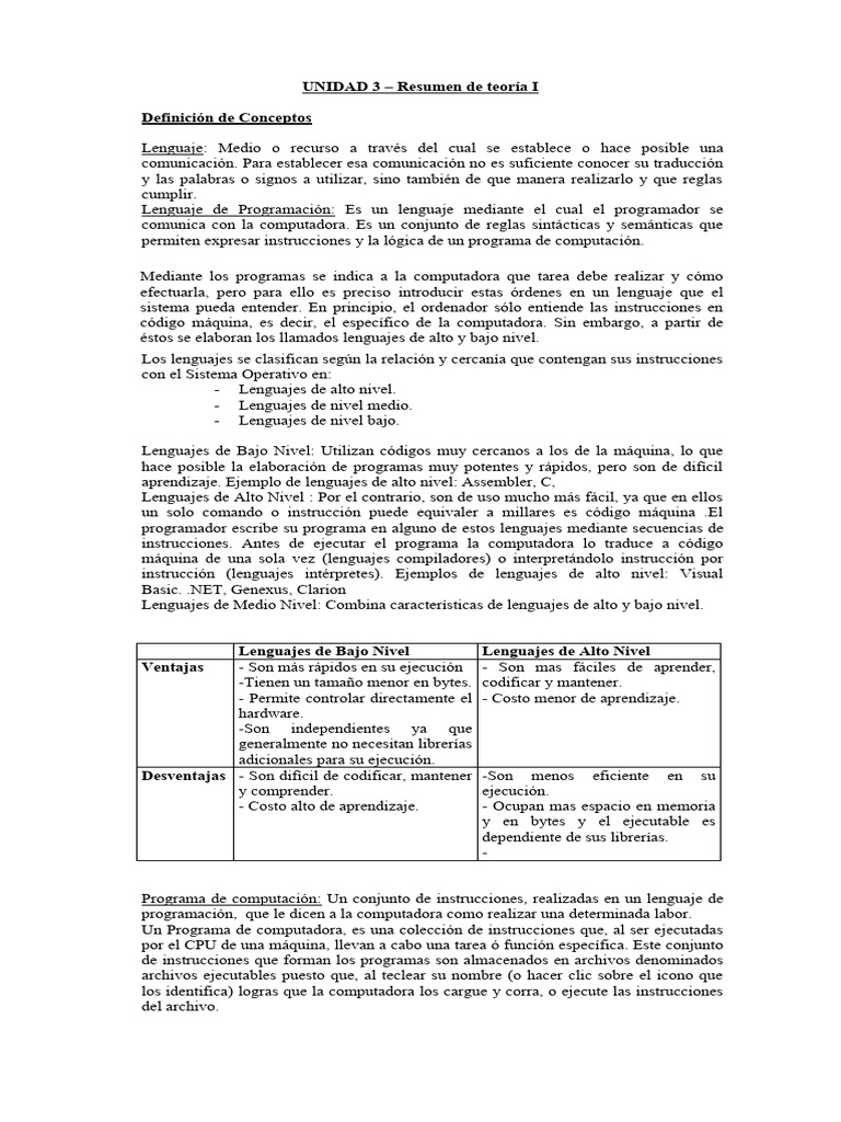 Unidad 3 - Programacion - Resumen de Teoria I | PDF | Programa de computadora | Programación