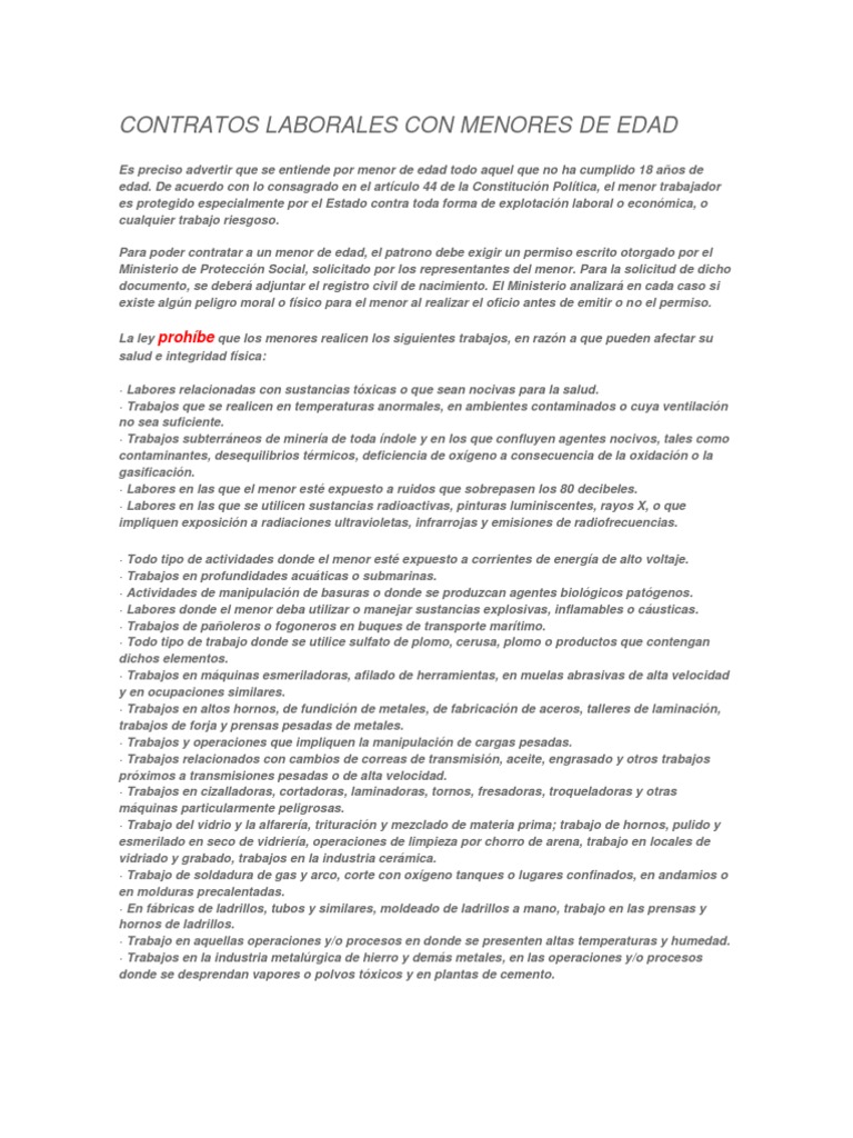 Contratos Laborales Con Menores de Edad | Salario mínimo | Salario