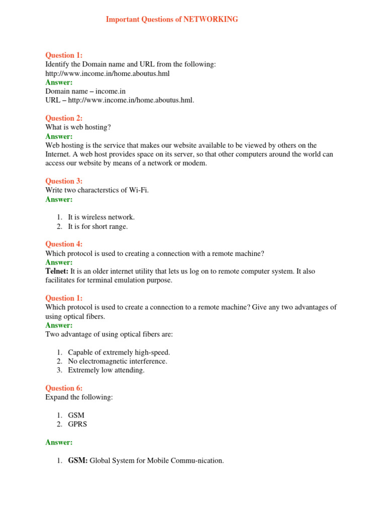 Key Networking Questions and Answers | PDF | Computer Network | Network ...
