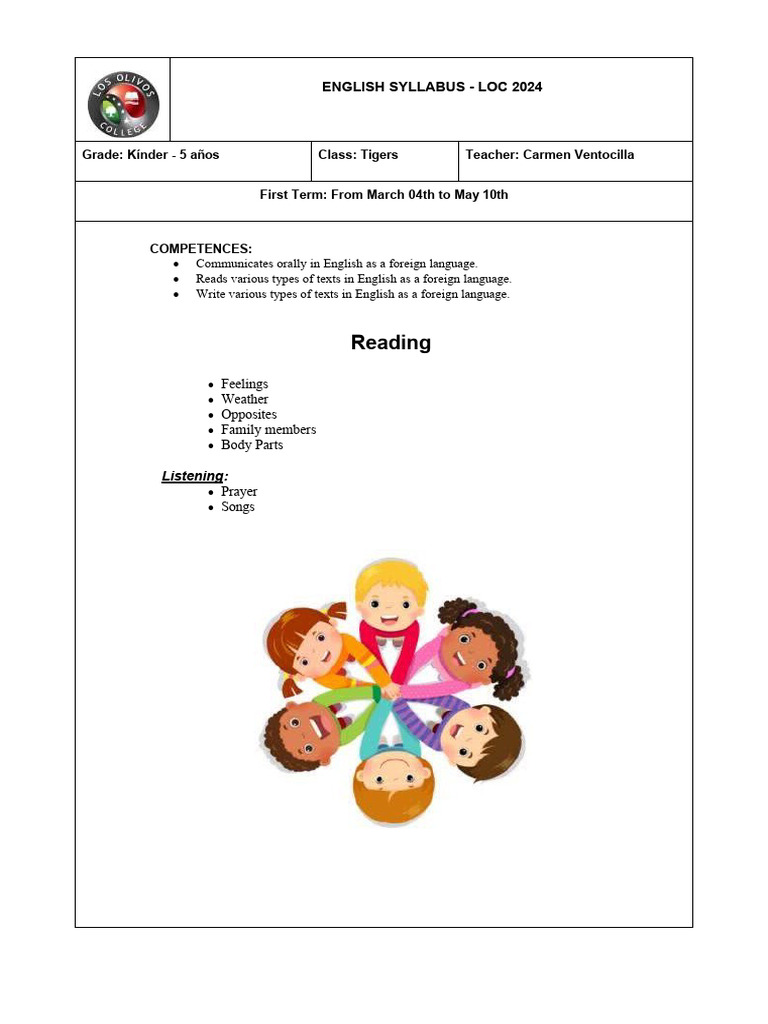 English SYLLABUS Reading - I Term | PDF