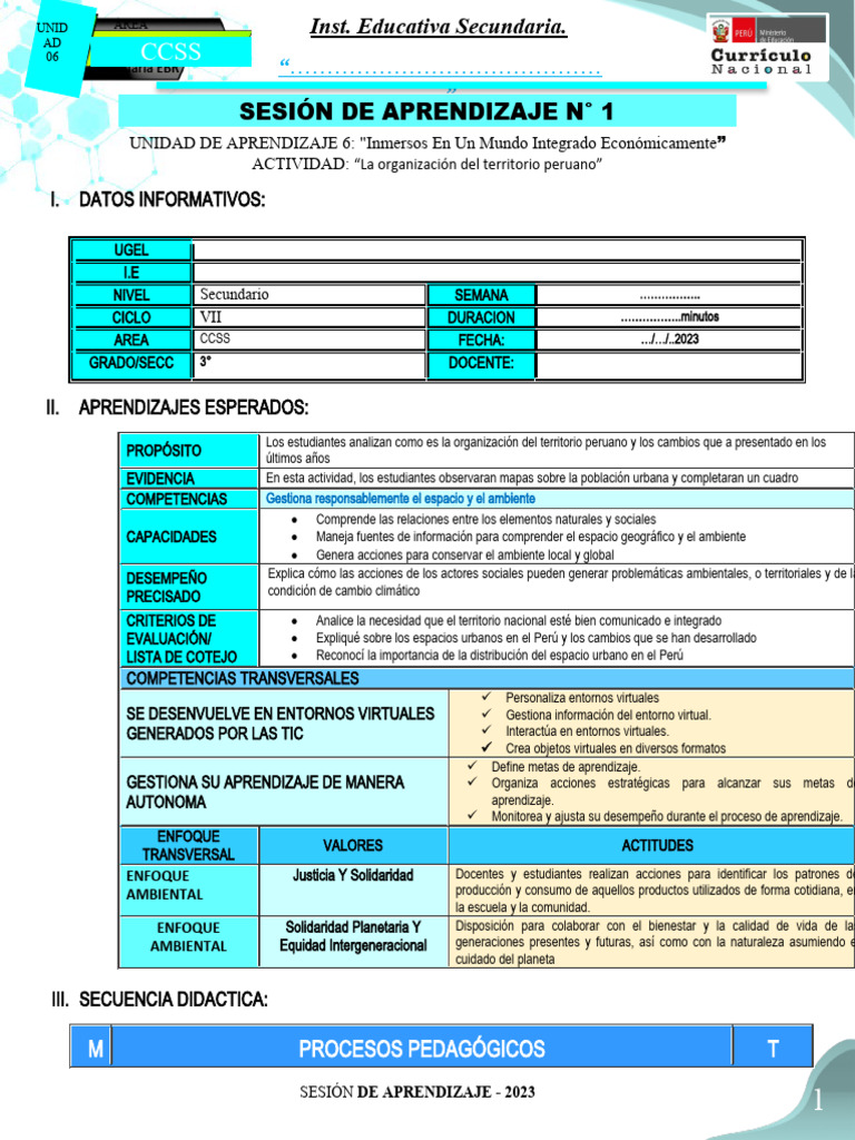 Sesion CCSS 3° Sec-Semana 01 Uni 6 | PDF | Maestros | Aprendizaje
