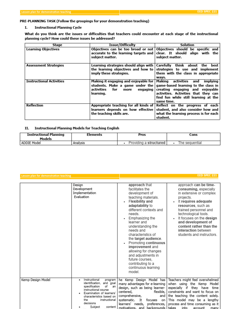 Pre Lesson Planning Task | PDF | Learning | Lesson Plan