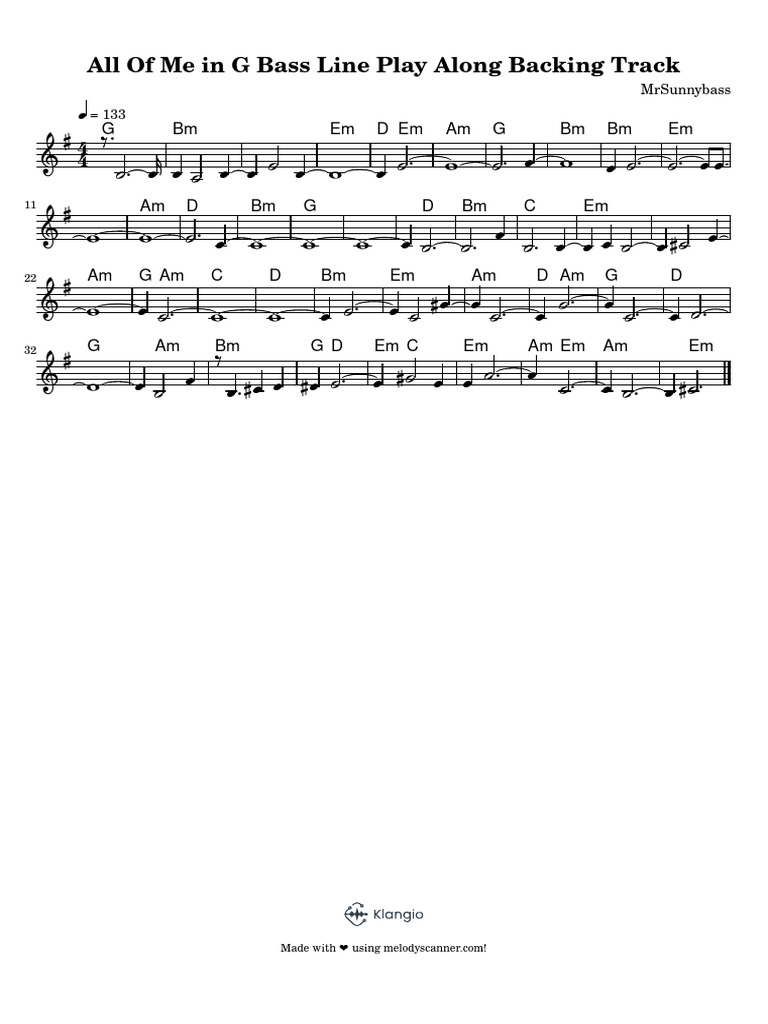 All of Me in G Bass Line Play Along Backing Track | PDF