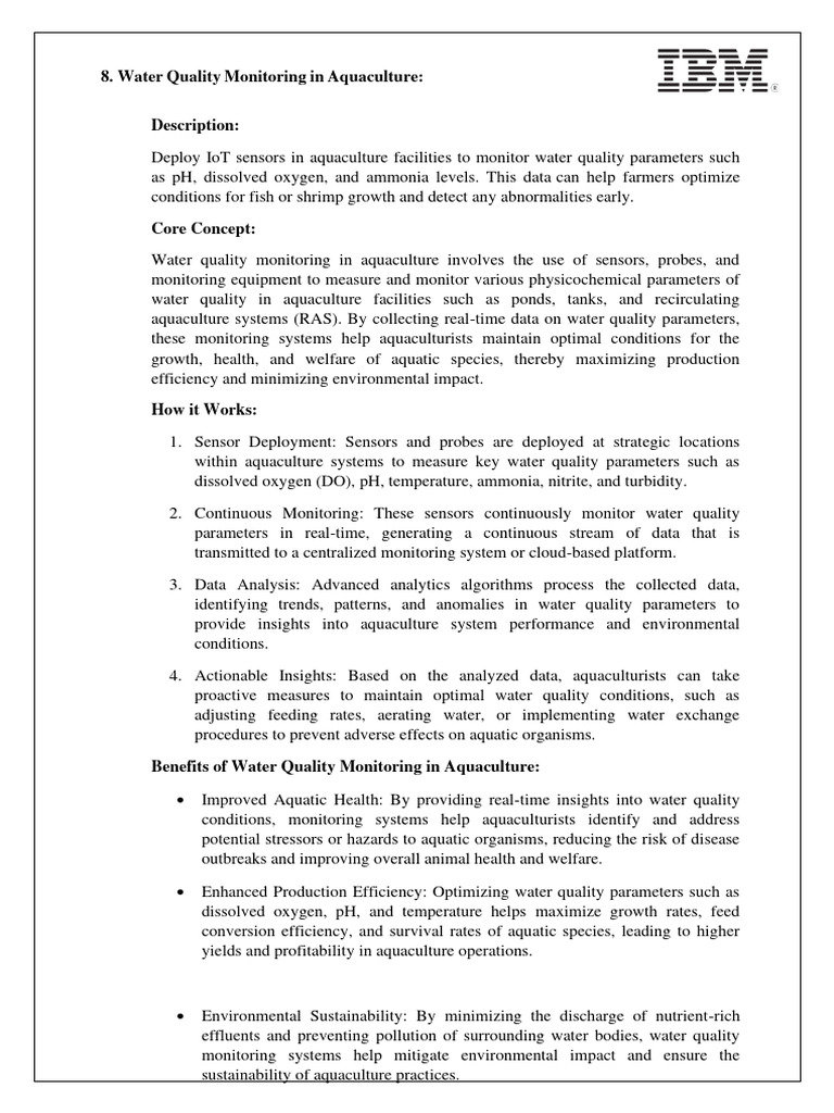 Usecase 8 IOT | PDF | Aquaculture | Water Quality