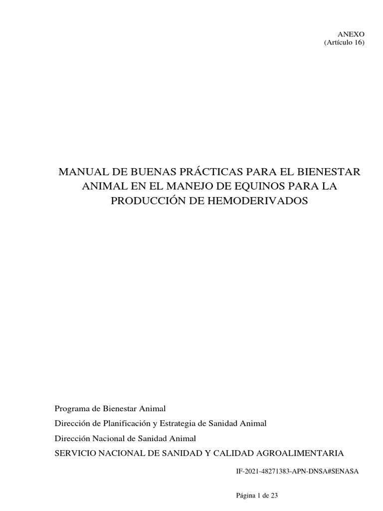 Anexo I - Res. Senasa Ndeg 301-2021 Manual de Buenas Practicas para El Bienestaranimal en El ...
