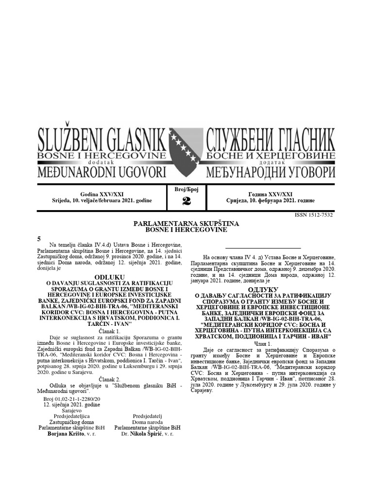 Službeni Glasnik BiH, Dodatak Međunarodni Ugovori (Godina 25, Broj 2 10 ...