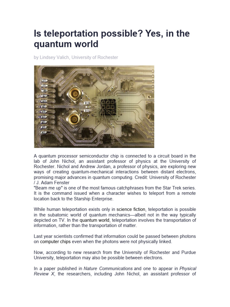 Is Teleportation Possible | PDF | Quantum Entanglement | Electron