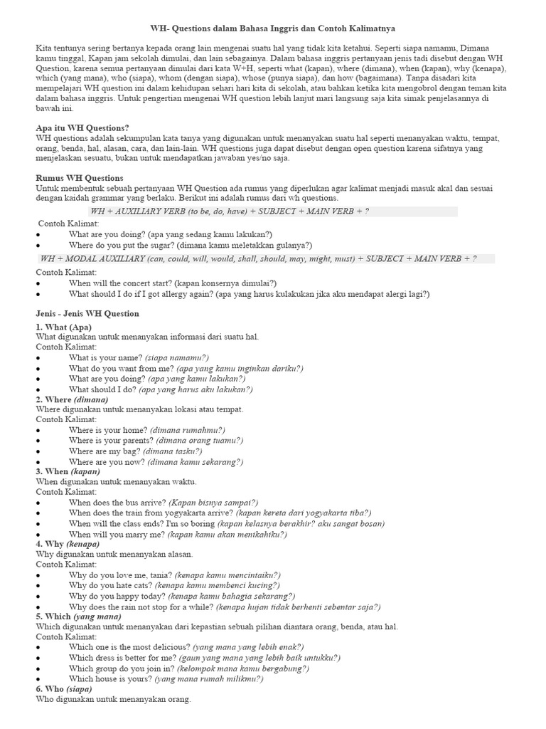Summary WH - Questions SMT II | PDF | Kajian Bahasa Asing