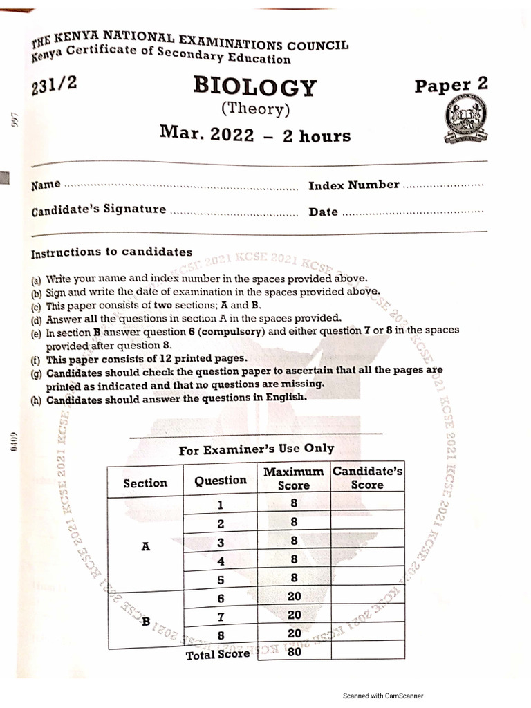 Kcse 2021 Biology Paper 2 Qns | PDF