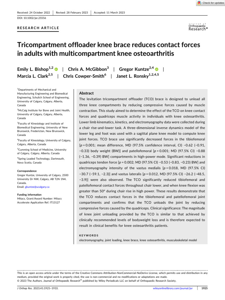Journal Orthopaedic Research - 2023 - Bishop - Tricompartment Offloader ...