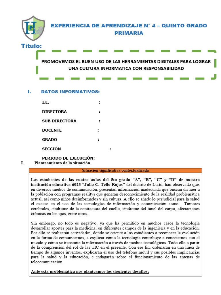 Eda 4 Quinto Grado 2024 | PDF | Aprendizaje | Tecnología de información y comunicaciones