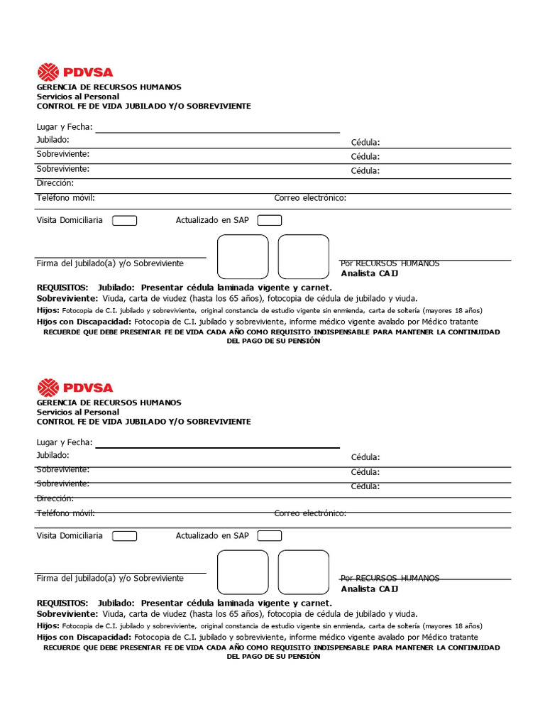 Formato de Fe de Vida Jubilado | PDF