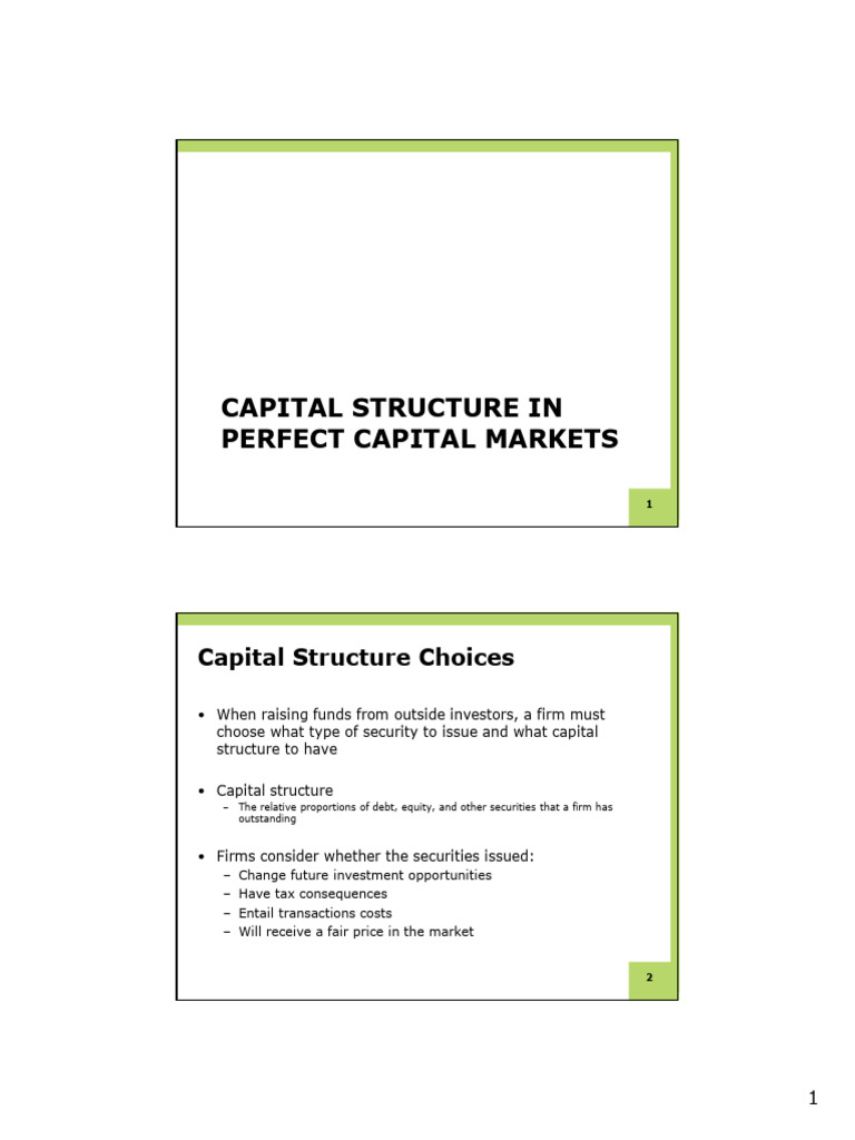 Capital Structure in Perfect Capital Markets | PDF | Capital Structure | Equity (Finance)