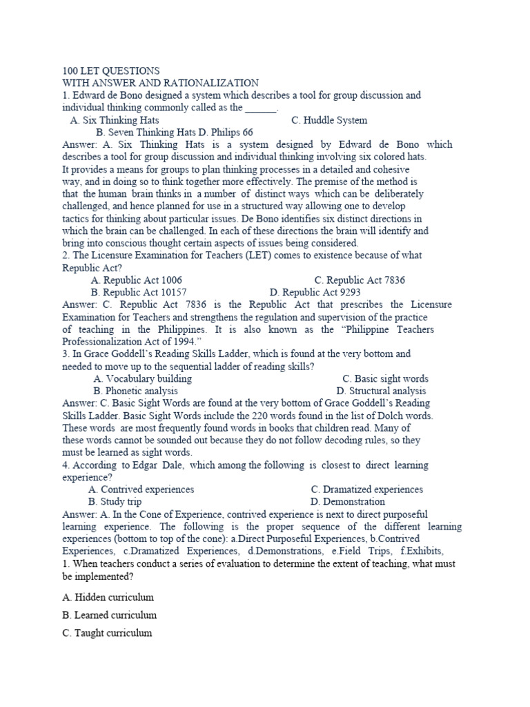 100 Let Questions | Download Free PDF | Learning | Educational Assessment