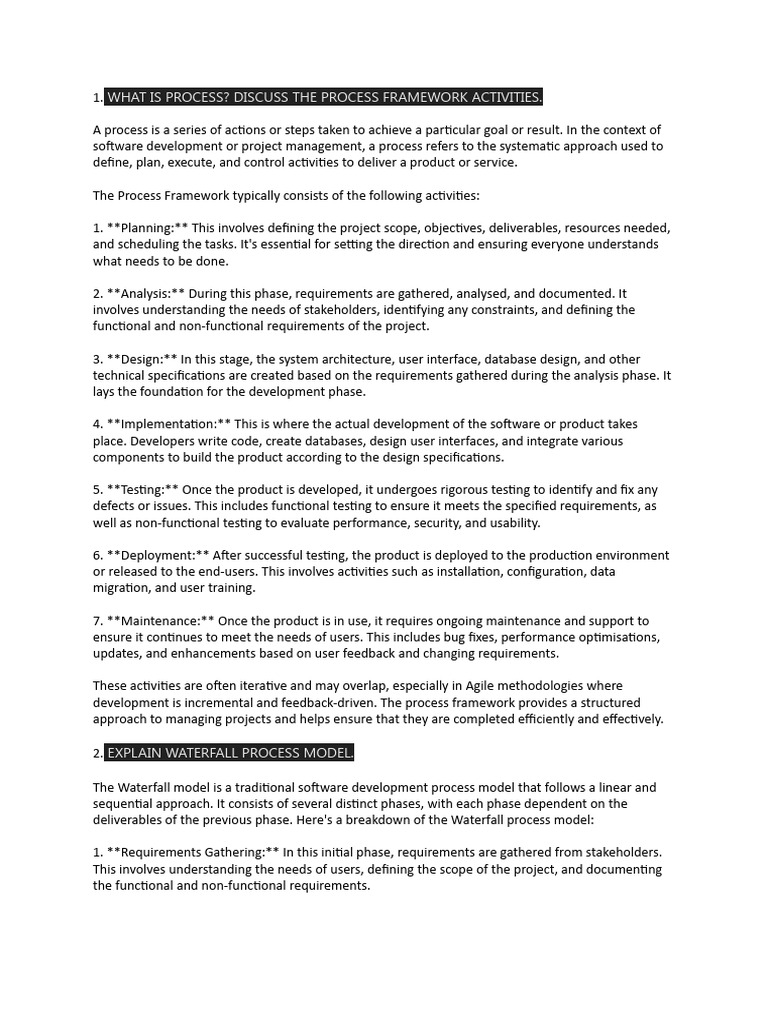 What Is Process? Discuss The Process Framework Activities | PDF ...