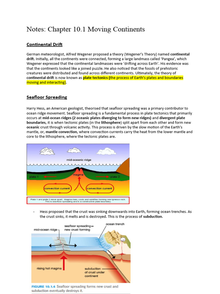 10.1 Study Notes- Moving Continents | PDF | Plate Tectonics | Convection