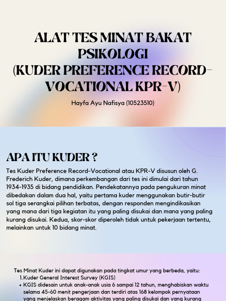 Alat Tes Minat Bakat Psikologi (Kuder Preference Record - Vocational ...