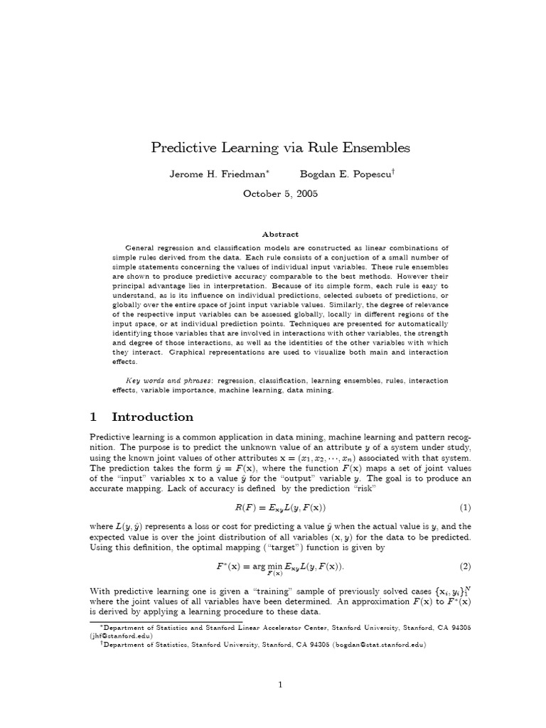 Predictive Learning via Rule Ensembles | PDF