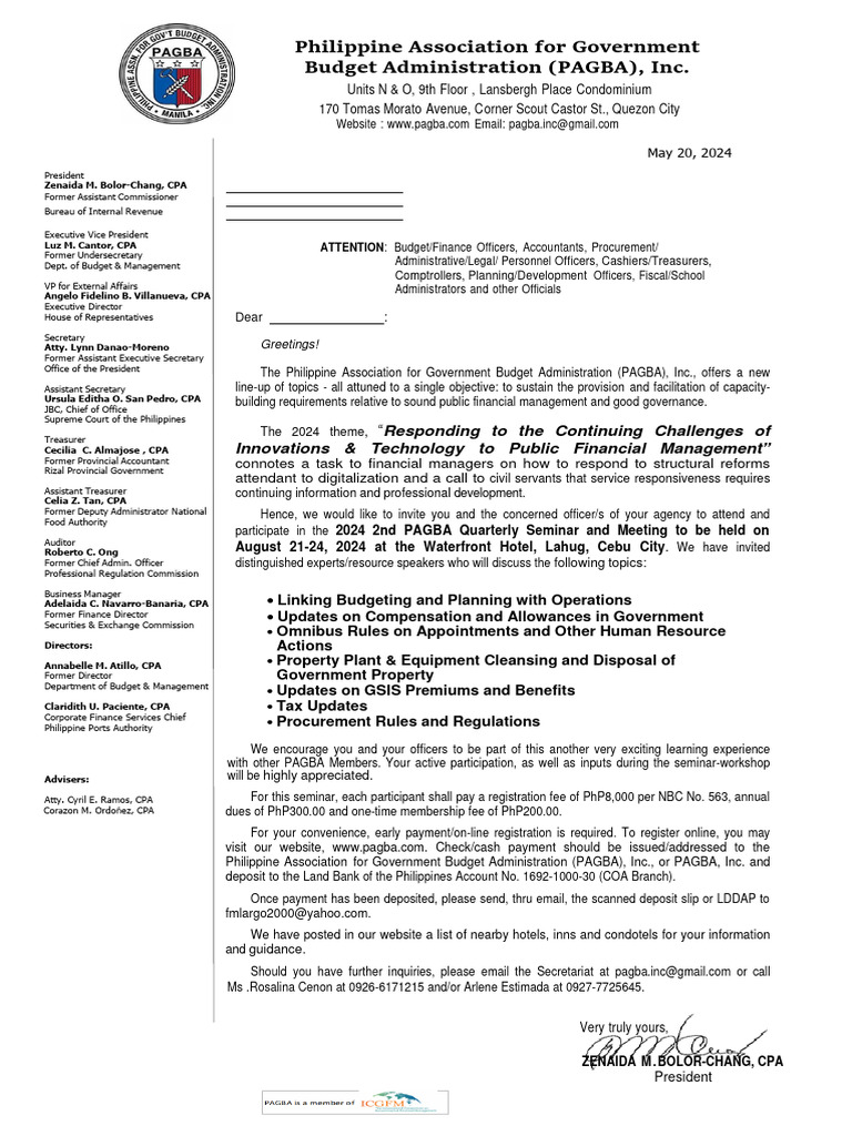 2024 2nd PAGBA Seminar Invitation | PDF | Government