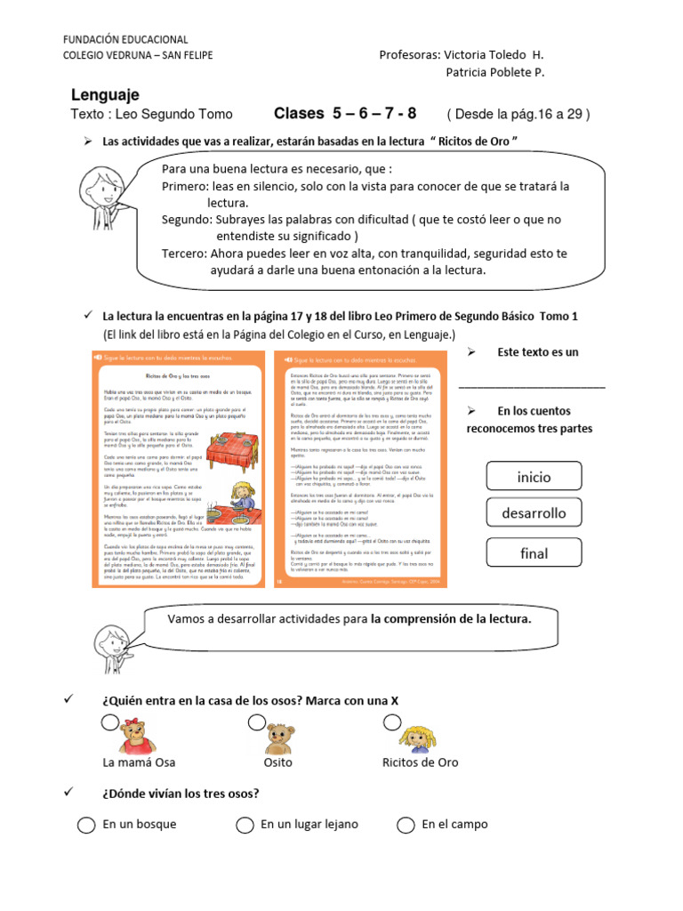 Lenguaje Clase 5 6 7 8 Leo Segundo Básico Tomo 1 | PDF | Osos | Ricitos de oro y los tres osos