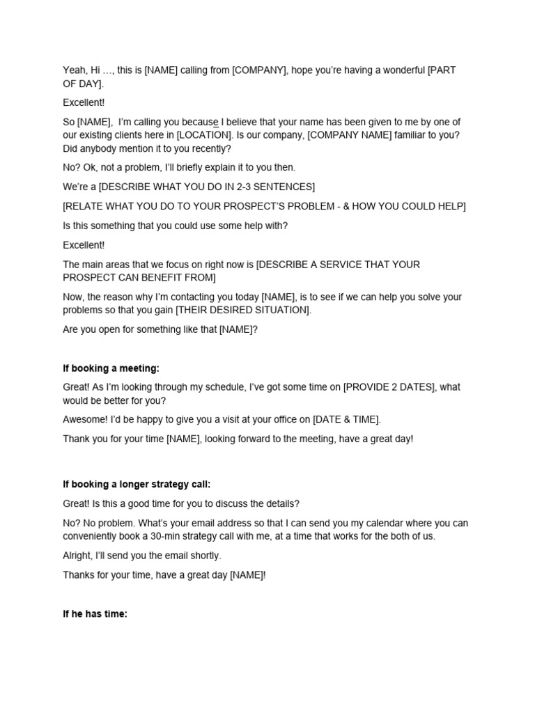 Cold Call Script Pdf
