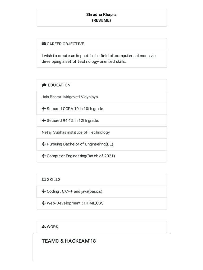 Shradha Khapra (Resume) : Jain Bharati Mrigavati Vidyalaya | PDF | Art | Computers