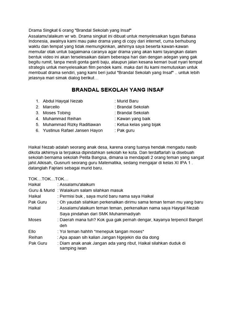 Drama "Brandal Sekolah yang Insaf" | PDF