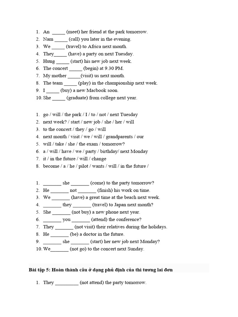 BTAP Thì Tương Lai Đơn | PDF | Vietnam